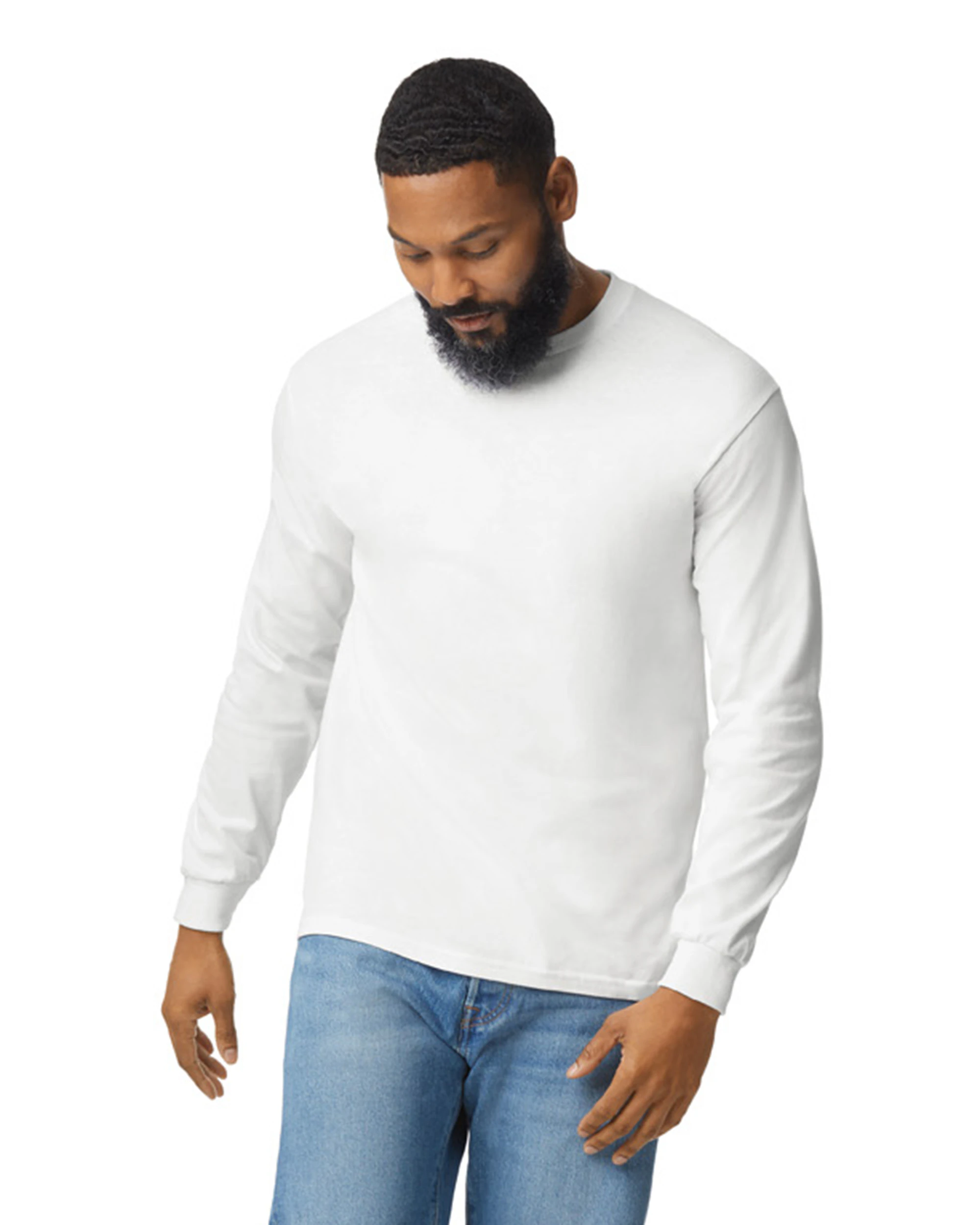Gildan Unisex Heavy Cotton™ Long Sleeve T Shirt G540 White | Jiffy