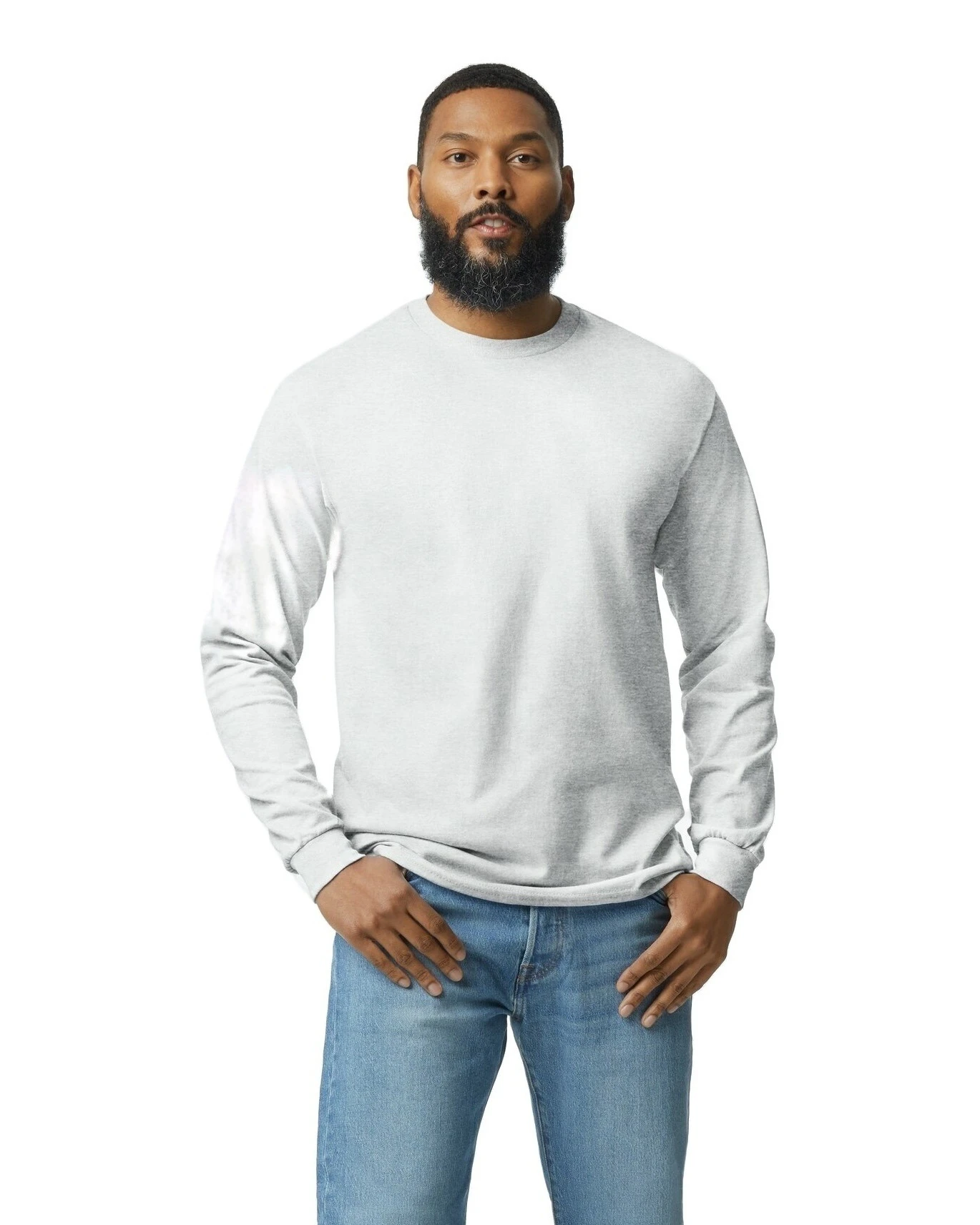 Gildan Unisex Heavy Cotton™ Long Sleeve T Shirt G540 Ash | Jiffy