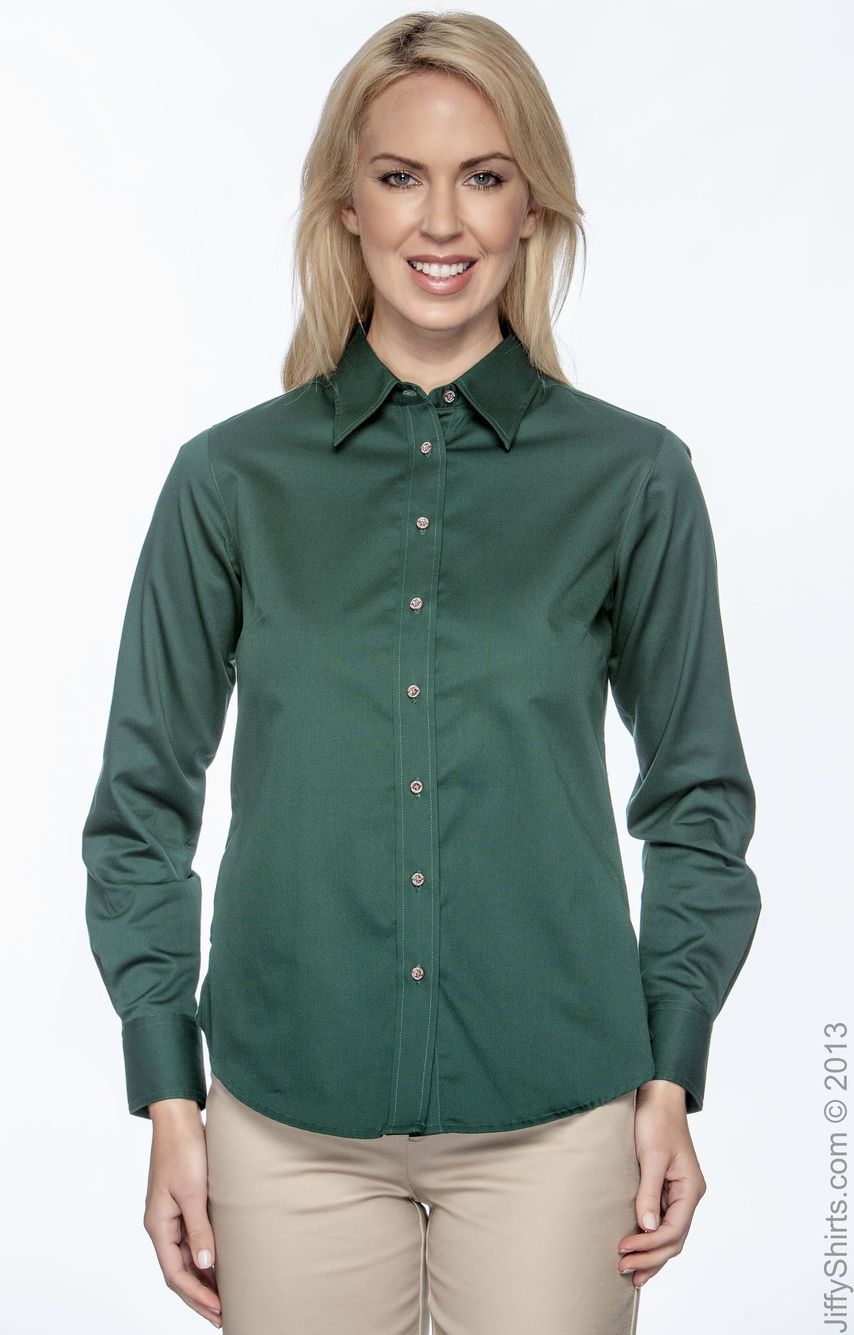 Harriton Women's Easy Blend™ Long Sleeve Twill Shirt With Stain Release ...