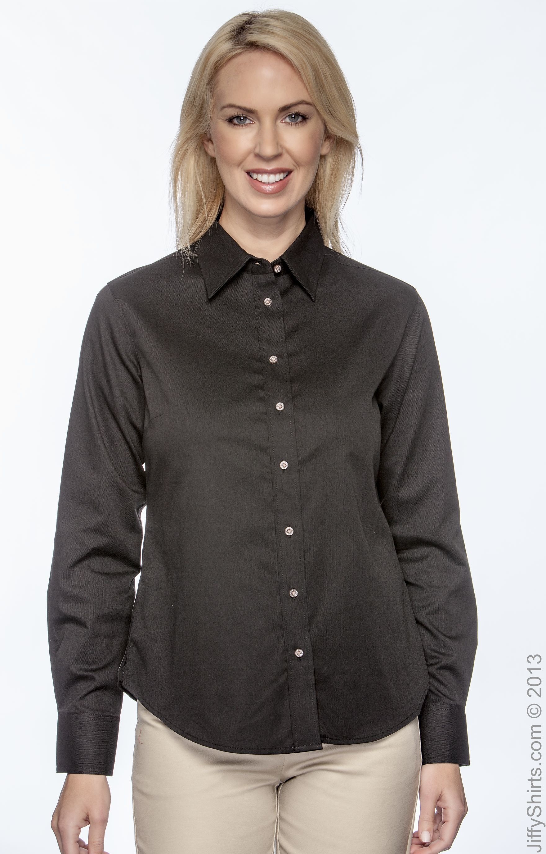 Harriton Women's Easy Blend™ Long Sleeve Twill Shirt With Stain Release ...