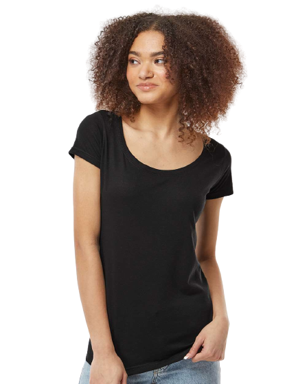 Tultex Women's Poly Rich Scoop Neck Tee 0243 Tc Black | Jiffy