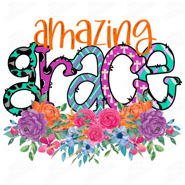'Amazing Grace' Vibrant Floral Typography with Colorful Patterns ...