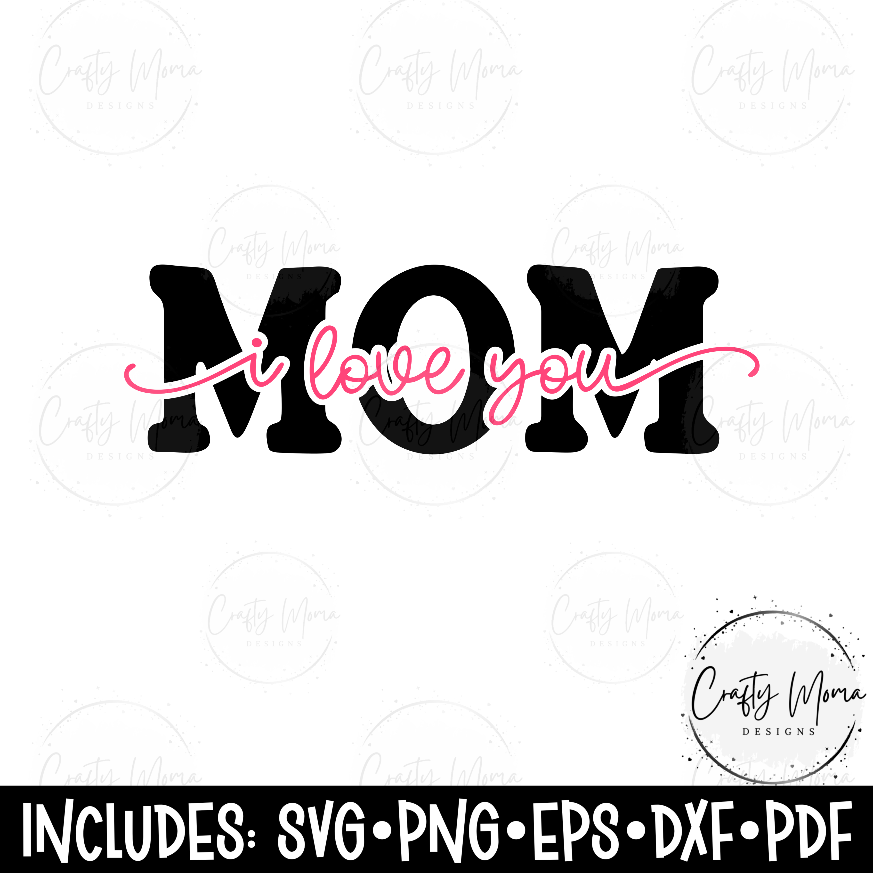 'I Love You Mom' Bold Black Letters with Elegant Pink Script | Jiffy ...