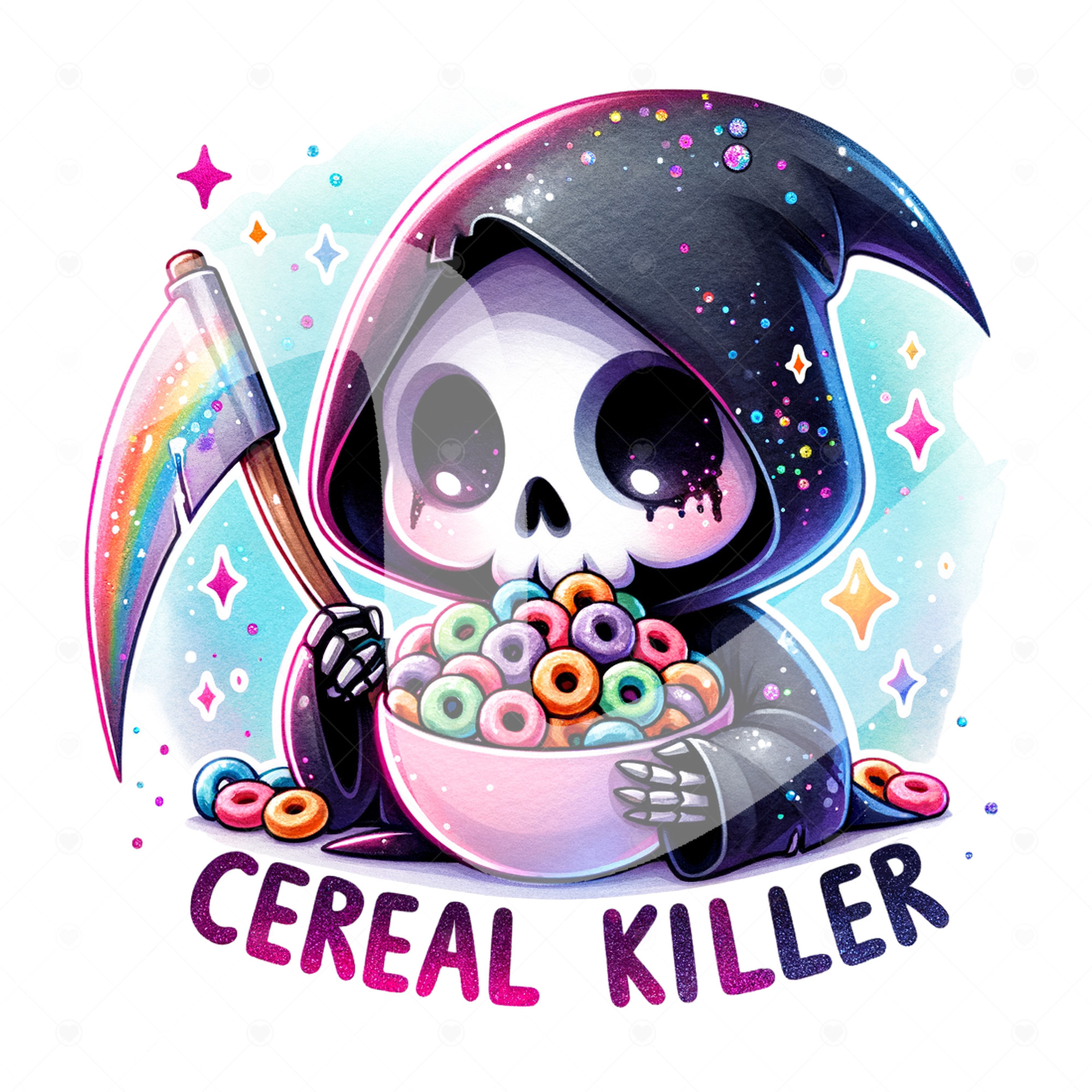 'Cereal Killer' Grim Reaper Eating Colorful Cereal with Rainbow Scythe ...
