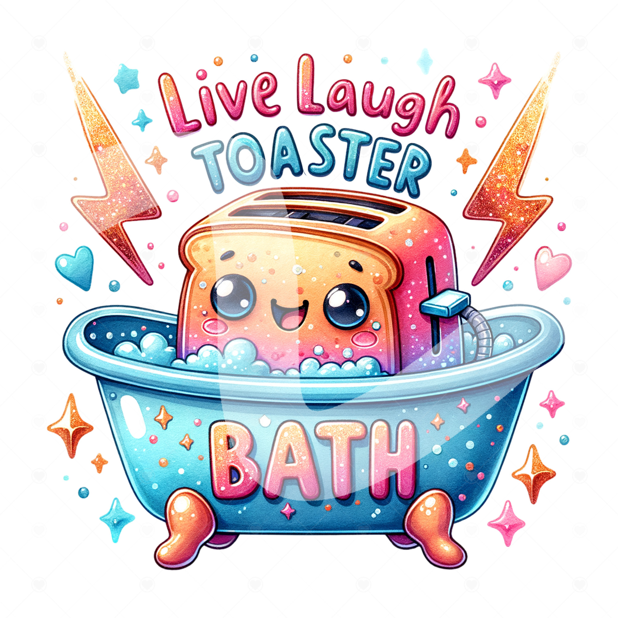 'Live Laugh Toaster Bath' Whimsical Cartoon Design with Vibrant Colors ...