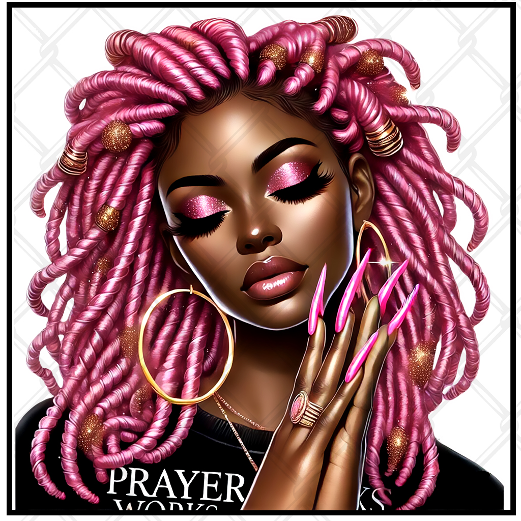 'Prayer' Vibrant Portrait of Woman with Pink Dreadlocks and Gold ...