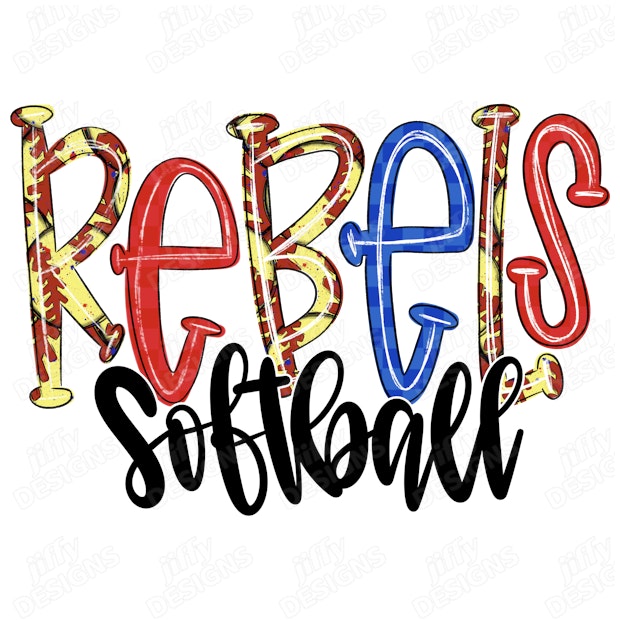'Rebels Softball' Colorful Lettering with Playful Patterns and Script ...