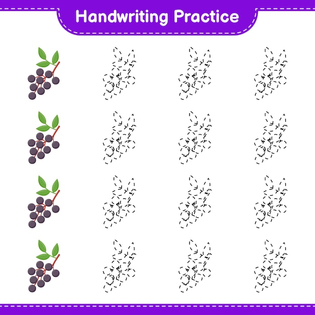 Vibrant Grape Cluster Handwriting Practice Worksheet | Jiffy Designs