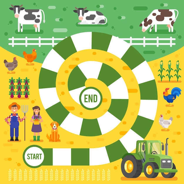 Vibrant Farm-Themed Game Board with Cows, Crops, and Farmers | Jiffy ...