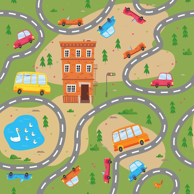 Vibrant Roadmap Adventure: A Whimsical Collection of Vehicles and ...