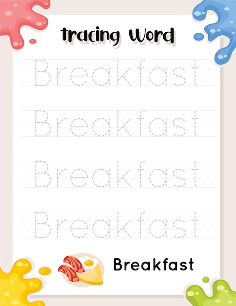 Colorful Breakfast Tracing Worksheet with Playful Splashes | Jiffy Designs