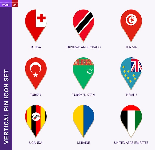 Diverse Collection of Vibrant Country Flag Pin Icons | Jiffy Designs