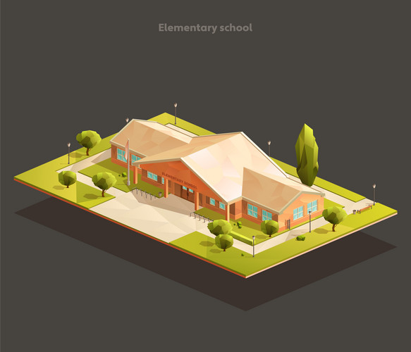 Elementary School Building. Isometric Realistic Vector Illustration ...