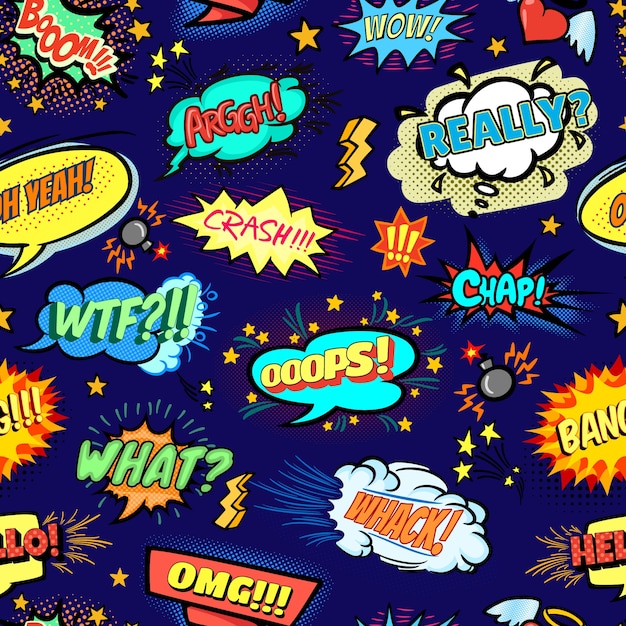 Vibrant Retro Comic Book Explosion of Colorful Exclamations | Jiffy Designs