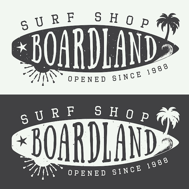Vintage Surf Shop Boardland Logo with Palm Tree Illustration | Jiffy ...