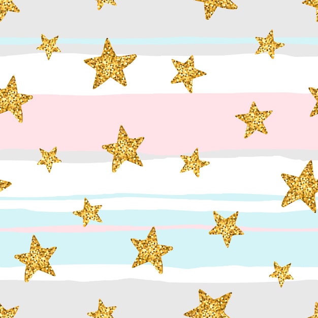 Sparkling Gold Star Pattern on Pastel Stripes | Jiffy Designs