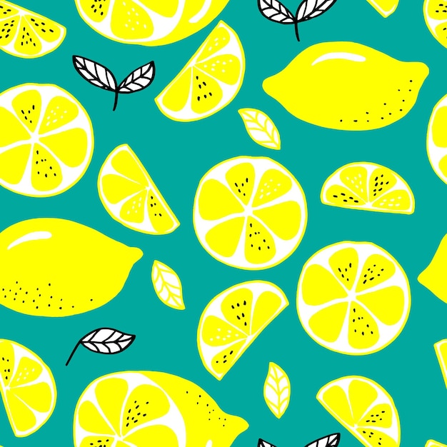 Vibrant Lemon Slice Pattern on Teal Background | Jiffy Designs