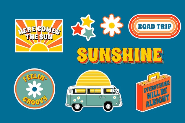 Vibrant Retro Sunshine and Road Trip Sticker Collection | Jiffy Designs