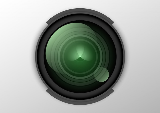 Detailed Camera Lens Illustration with Green Glass Aperture | Jiffy Designs