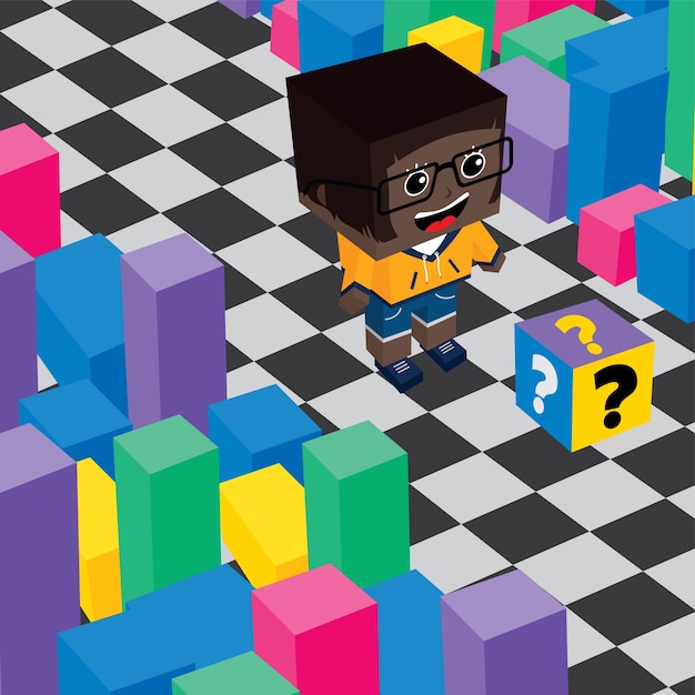 Vibrant Cubes and Curious Character in Checkered Scene | Jiffy Designs
