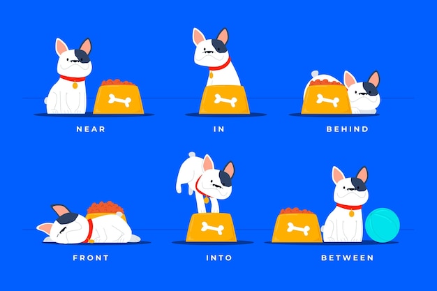 Playful Pups in Prepositions: Adorable Dog Illustrations | Jiffy Designs
