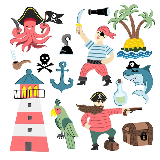 Vibrant Pirate-Themed Graphic Collection with Diverse Elements | Jiffy ...