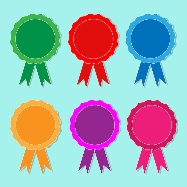 Vibrant Ribbon Badges in Assorted Colors on Teal Background | Jiffy Designs