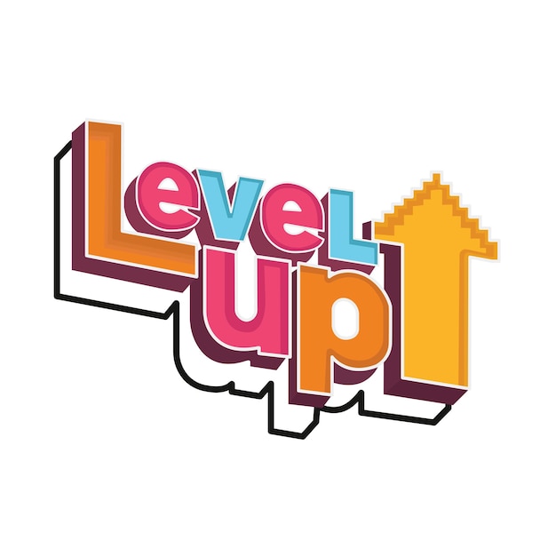 Vibrant 'Level Up' Retro Gaming Emblem with Pixelated Arrow | Jiffy Designs