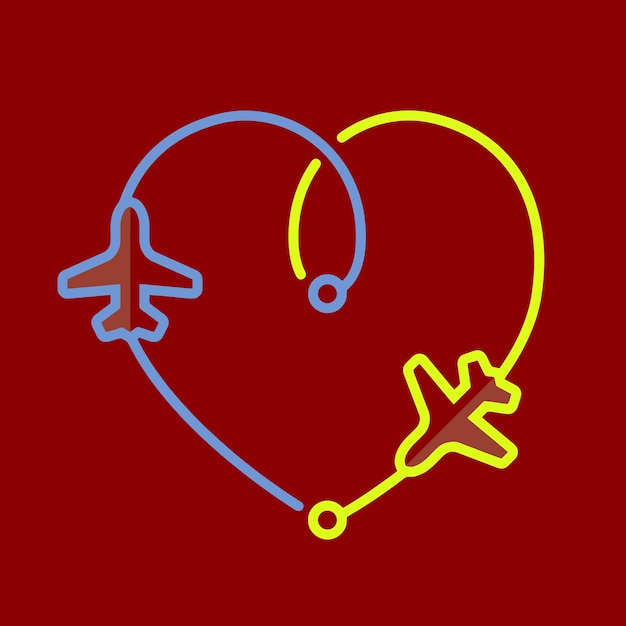 Vibrant Heart-Shaped Emblem with Playful Airplane and Compass Icons ...