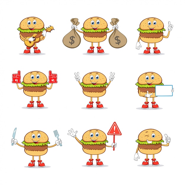 Vibrant Hamburger Character Collection with Diverse Expressions and ...