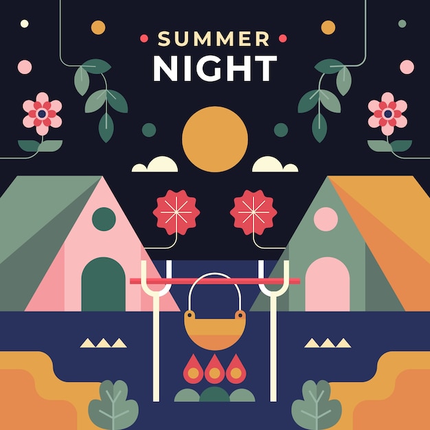Vibrant Summer Night Landscape with Whimsical Elements | Jiffy Designs