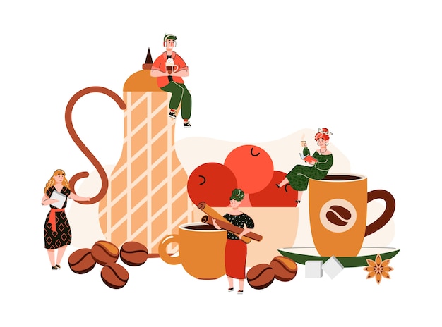 Vibrant Coffee-Themed Illustration with Playful Characters | Jiffy Designs