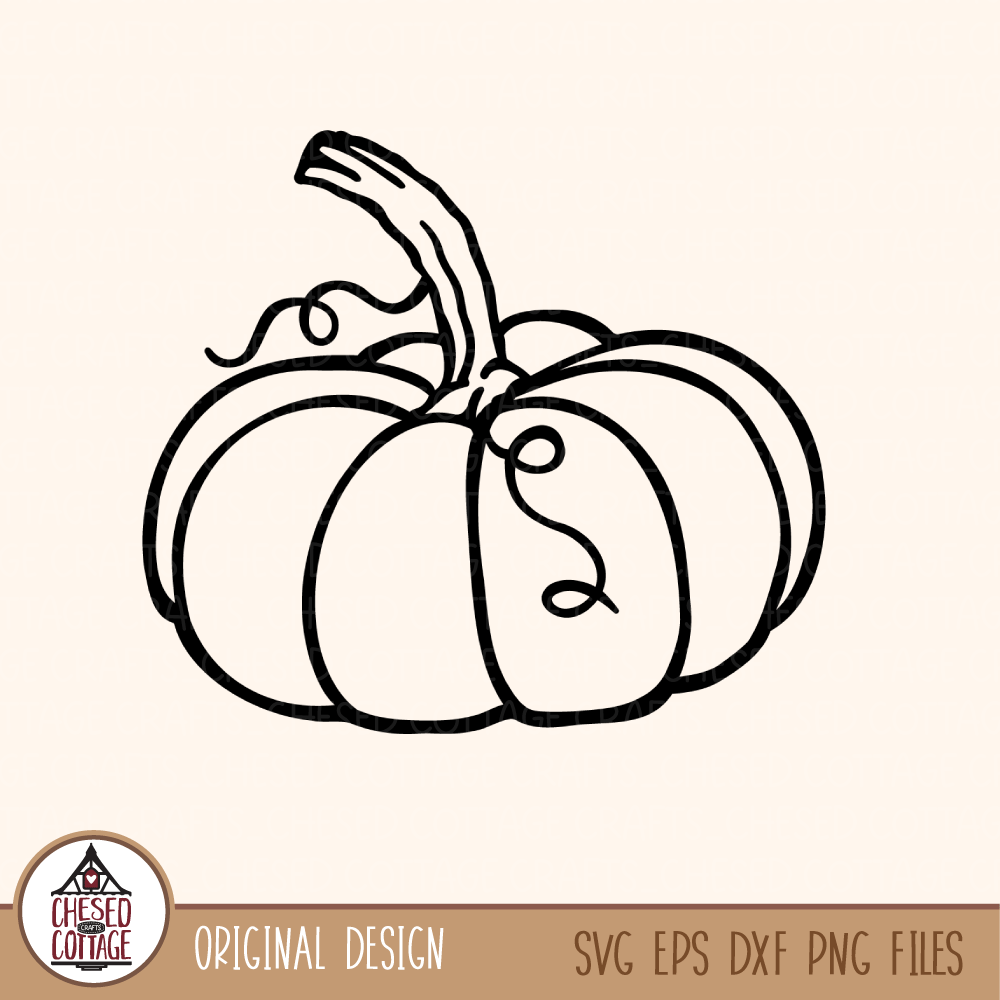 Plump Pumpkin with Curling Vines in Bold Black and White Outline ...