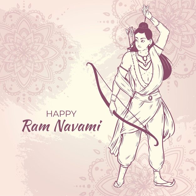 Intricate Ram Navami Illustration with Indian Warrior Archer Figure ...