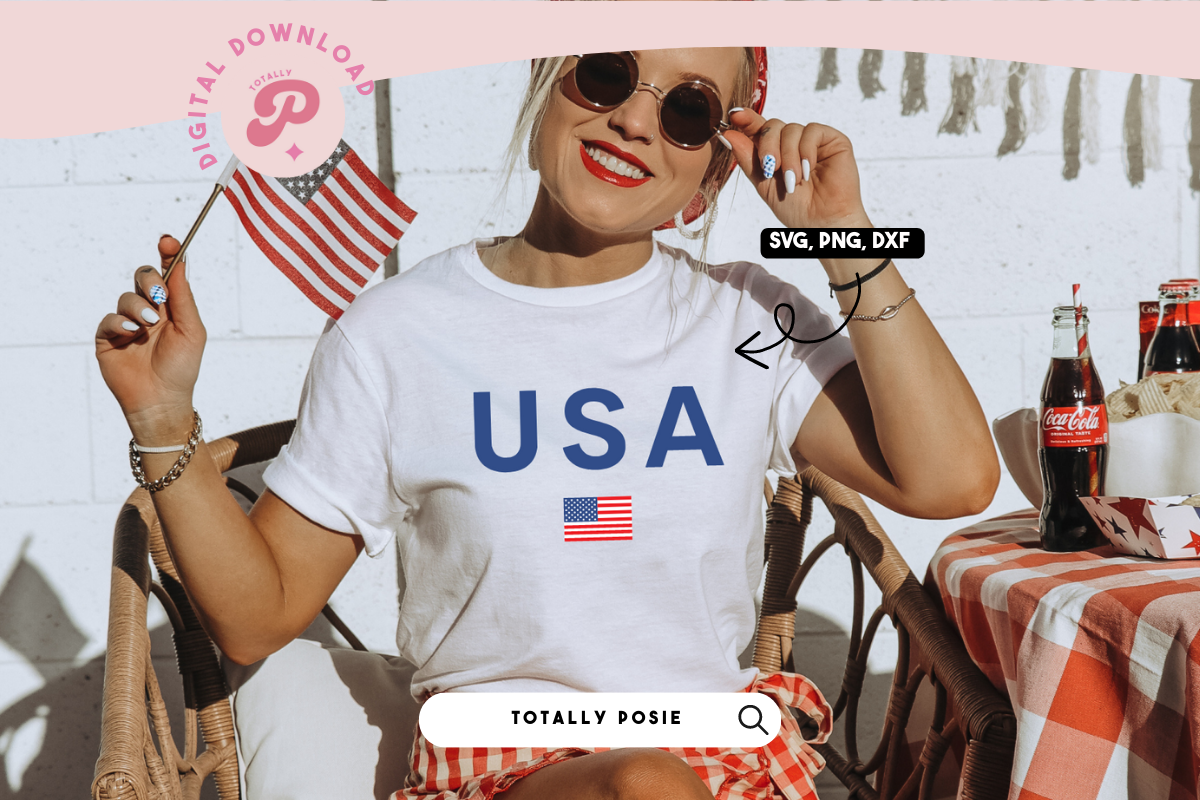 'USA' Bold Blue Letters with Miniature American Flag Beneath | Jiffy ...