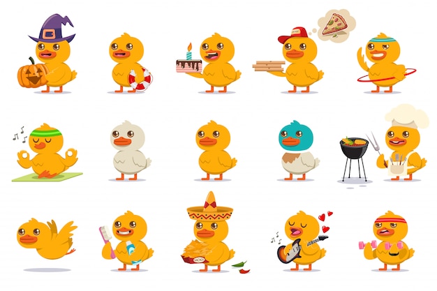 Delightful Collection of Adorable Cartoon Ducklings in Diverse Poses ...