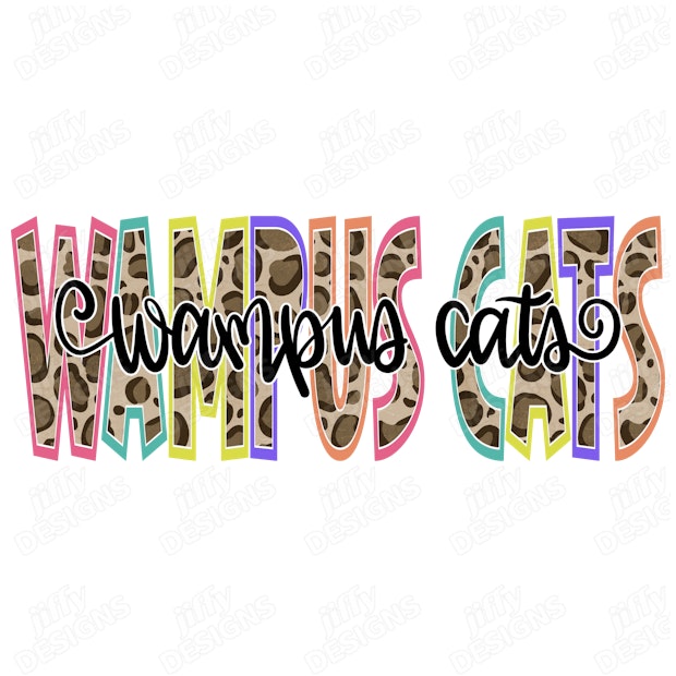 'Wampus Cats' Vibrant Animal Print Typography with Playful Cursive ...