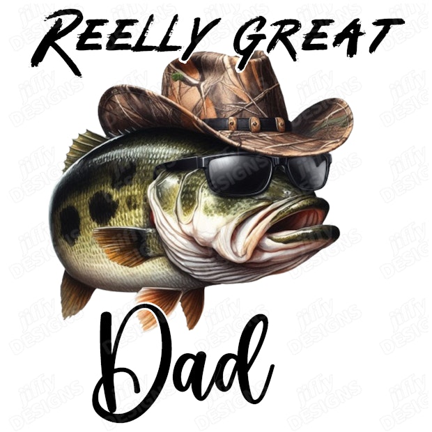 'Reelly Great Dad' Featuring Cowboy Hat-Wearing Bass Fish | Jiffy Designs