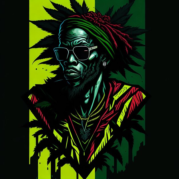 Rasta Man in Vibrant Jamaican Inspired Artwork | Jiffy Designs