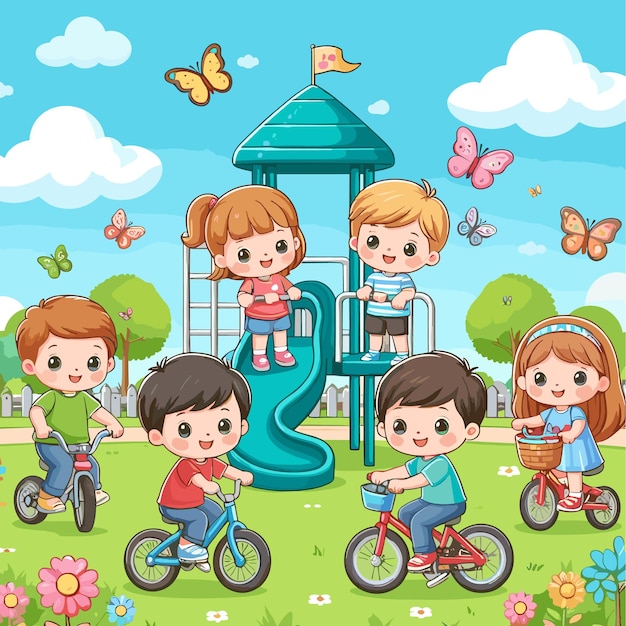 Cheerful Children Playing at the Playground in Springtime | Jiffy Designs