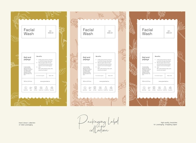 Elegant Facial Wash Labels with Botanical Patterns | Jiffy Designs