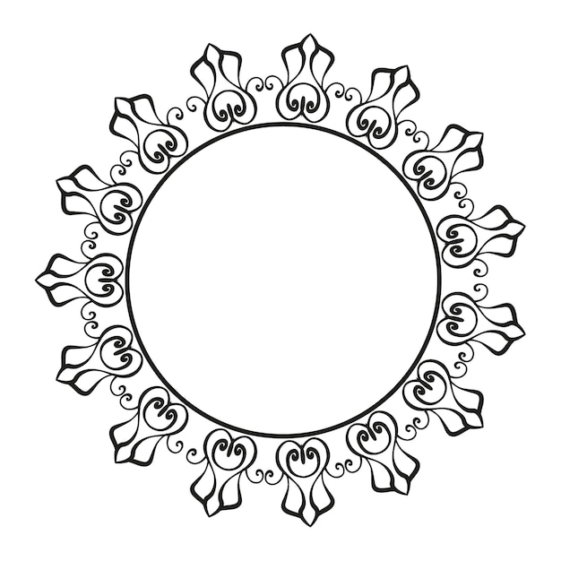 Ornate Circular Floral Frame with Intricate Black Outlines | Jiffy Designs