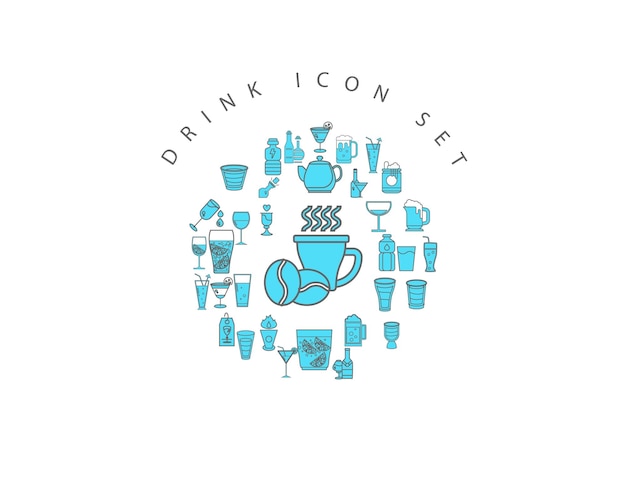 Diverse Drink Icon Collection: Vibrant Glassware and Beverage Symbols ...