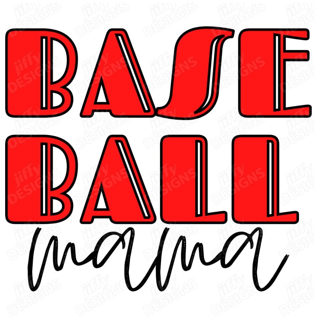 'Baseball Mama' Bold Red Letters with Stylish Cursive Accent | Jiffy ...