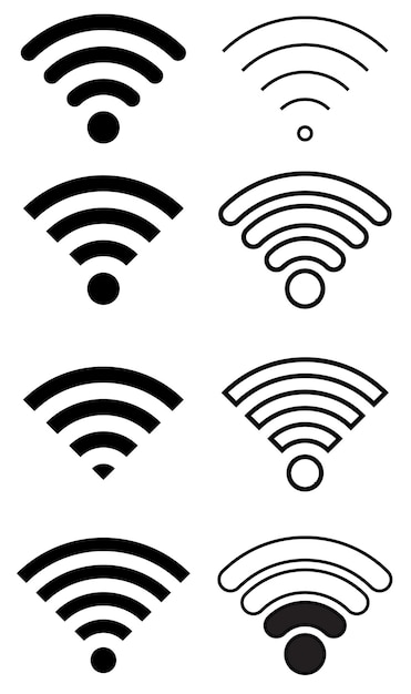 Diverse Wireless Connectivity Symbols in Minimalist Black and White ...