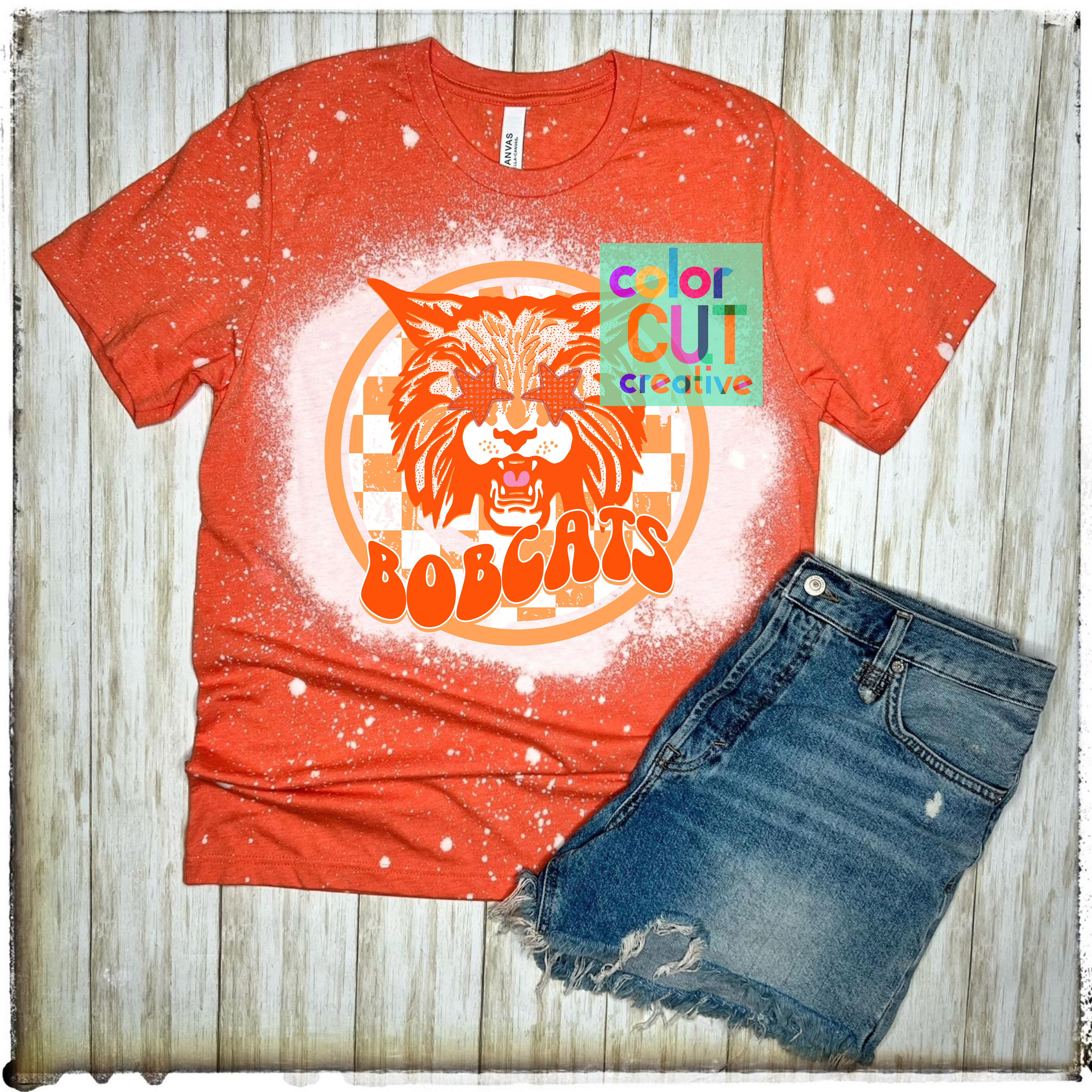 'Bobcats' Fierce Feline Emblem with Retro Orange Checkerboard Circle ...