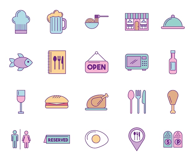 Vibrant Collection of Dining and Culinary Icons | Jiffy Designs