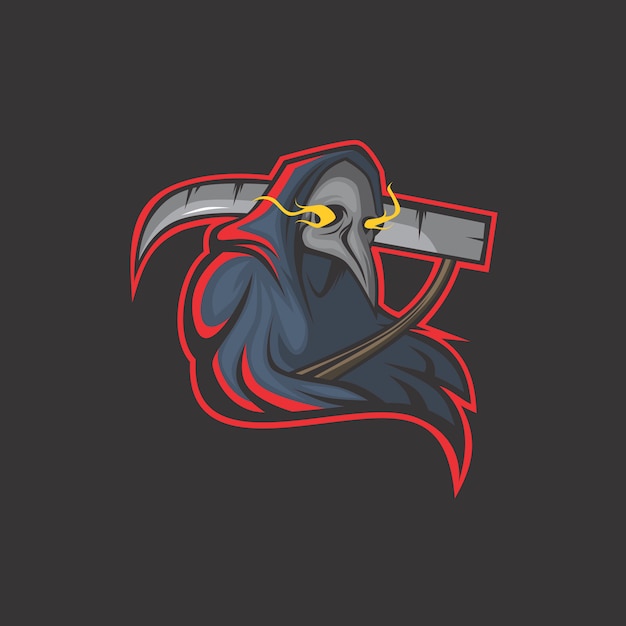 Fierce Reaper Emblem with Scythe and Glowing Eyes | Jiffy Designs