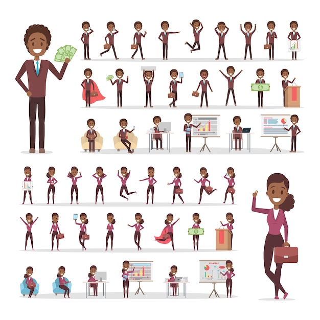 Diverse Collection of Stylized Business Figures in Various Poses and ...