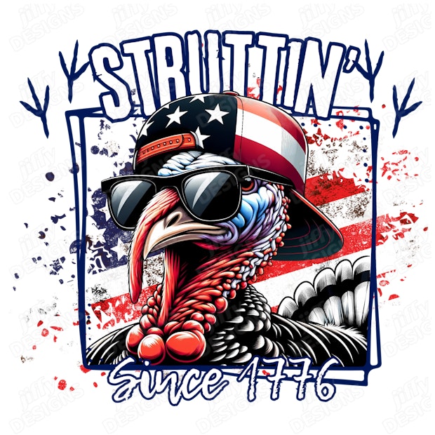 'Struttin' Since 1776' Patriotic Turkey Sporting American Flag Bandana ...